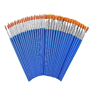 100 Pcs Paint Brushes Round Flat Small Brush Bulk for Detail Painting