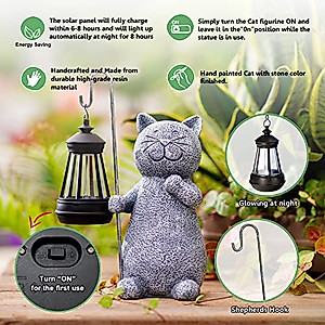 Qeeman Solar Garden Statue Cat Figurine- Garden Art with Solar Lantern, Loving Cat for Patio,Balcony,Yard, Lawn-Unique Housewarming Gift for Garden Mom Grandma