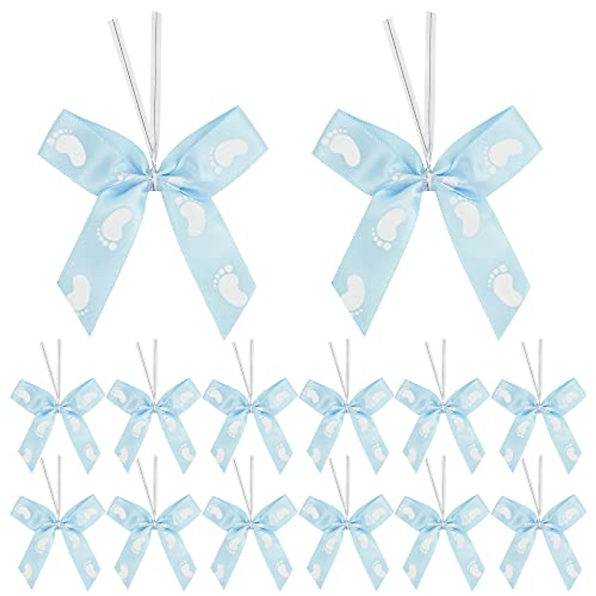 AIMUDI Baby Shower Ribbon Twist Tie Bows 2.5" Premade Blue Bows for Baby Shower Decorations for Boy Pre-Tied Baby Blue Bows for Treat Bags Ribbon for Gender Reveal Bows for Gift Wrapping - 50 Counts