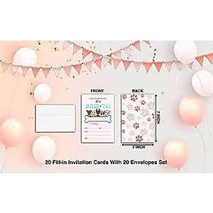 WwongxianB Birthday Party Invitation Cards for Kids, Teens Party Invites Cards, Pet Puppy Dogs Party Celebration, Birthday Party Supplies, 20 Fill-in Invitation Cards With Envelopes Set -SR A013