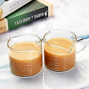 BCnmviku 2 Pack Double Spouts Measuring Triple Pitcher Milk Cup 75ML Espresso Shot Glasses Parts Clear Glass