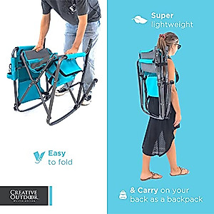 Creative Outdoor Collapsible Folding Rocking Director Chair | Folding Chair for Camping Picnic Beach Patio (Teal/Gray)