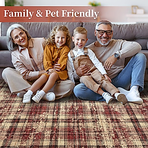 Zacoo Washable Rug 8x10 Rug for Living Room Modern Tartan Rug Plaid Area Rug Soft Area Rugs for Bedroom Aesthetic Non Slip Throw Rugs for Dining Room Nursery Rug Red 8'x10'