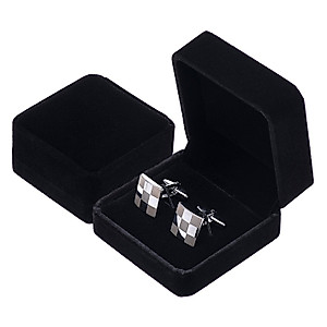 Giftop Small Dark Classic Velvet Cufflink Box Case (Black)