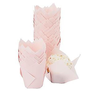 100 Pack Tulip Pink Cupcake Liners, Medium Baking Cups, and Muffin Wrappers, Perfect for Birthday Parties, Weddings, Baby Showers, Bakeries, Catering, Restaurants