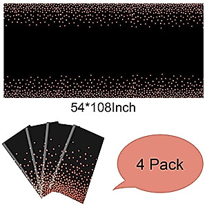 vannyster Black 4 Pack 54x108 Inch Disposable Plastic Tablecloths, Rose Gold Dot Confetti Table Covers for Party Supplies