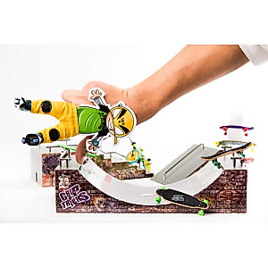 Grip and Tricks - Fingerboard Park Halfpipe with 1 Finger Skate 8 Extra Mini Fingerboards Wheels and 1 Mini Skateboard Tool - Finger Toy 11”x4.5”x4” for 6+ Years Old Kid