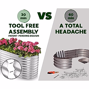 Galvanized Raised Garden Beds Outdoor // 4×2×2 ft Planter Raised Beds for Gardening, Vegetables, Flowers // Large Metal Garden Box (Silver) // Patent Pending Tool-Free Assembly