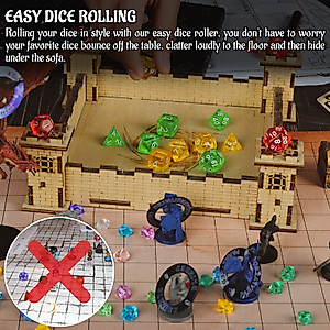 DIY Wood Square Dice Holder Cool 3D Castle Design Carved Dragon Eye - Easy Rolling Dice Tray for DND, RPG and Board Game