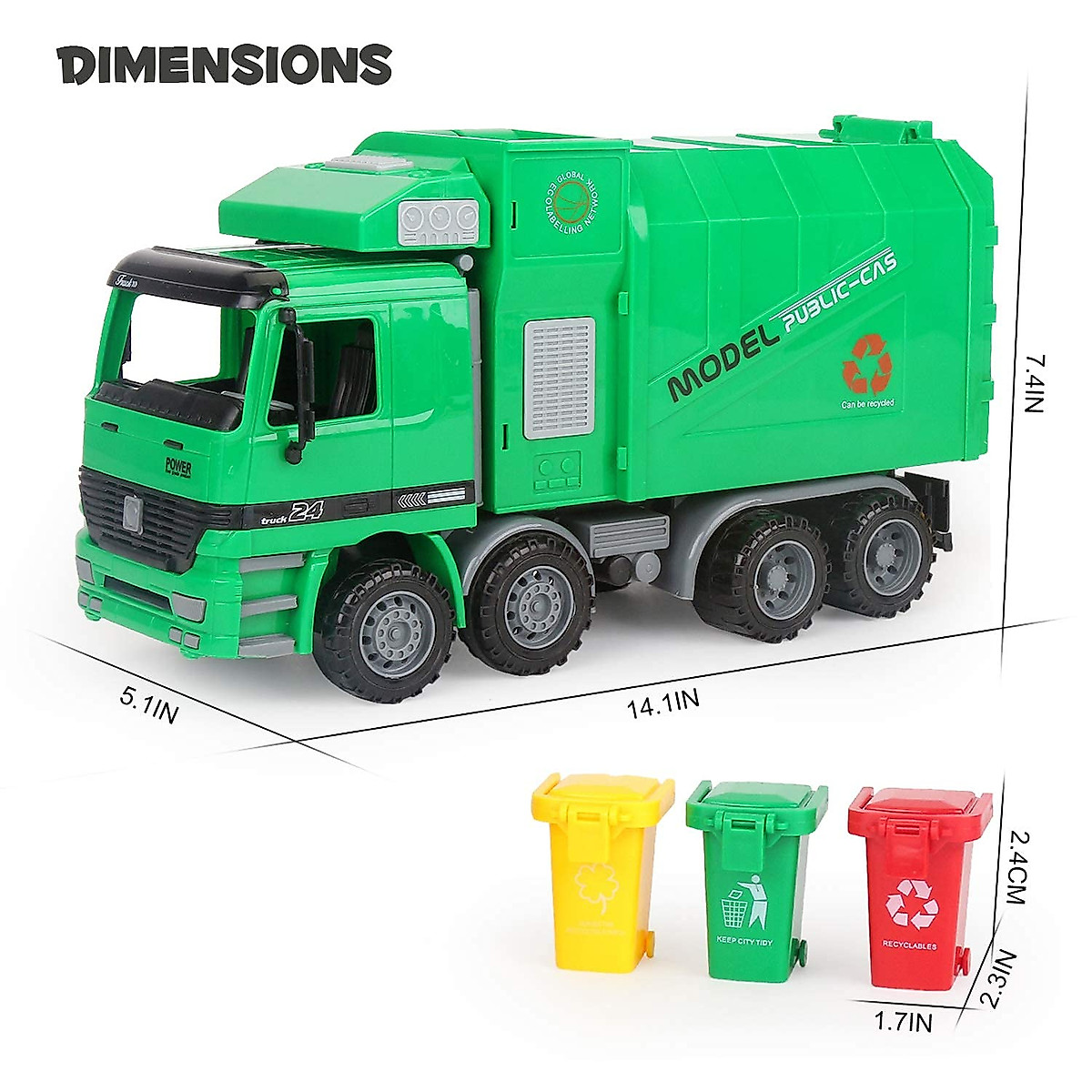 Liberty Imports Kids 14" Garbage Truck Toy, Large Friction Powered Sanitation Waste Management Truck Play Vehicle with Side Loading and Back Dump