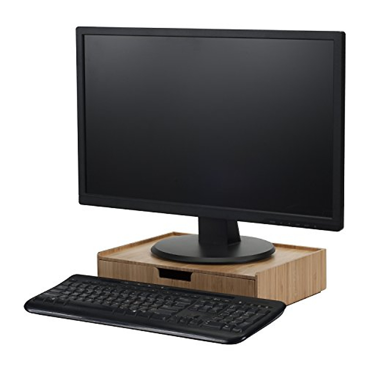 Bamboo Drawer Large, Monitor Stand & Stackable Storage Solution for Office Products pens, Pencils, Scissors, notepads, Business Cards and More