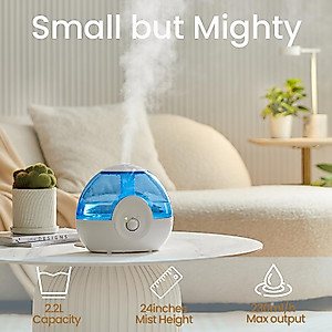raydrop Cool Mist 2.2L Humidifiers for Bedroom, 28dB Whisper-Quiet Ultrasonic Humidifier, Easy to Clean Home Humidifier, Auto Shut-Off, 30H Work Time, Night Light (Blue)