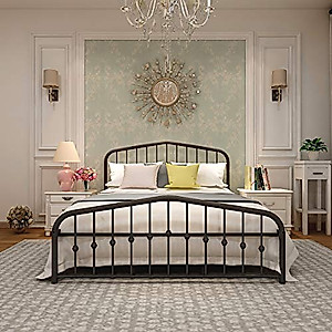 alazyhome Metal Bed Frame Queen Size Platform No Box Spring Needed with Vintage Headboard and Footboard Premium Steel Slat Support Mattress Foundation Black.