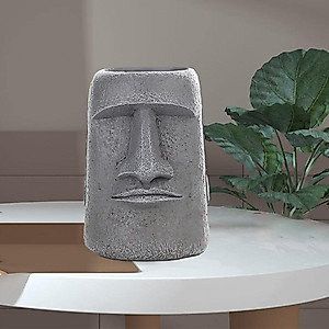 Fenteer 1PC Resin Easter Island Statue Decor Massive Megalith Retro Style Antique Roman Portrait Moai Head Sculpture for Home Office Bedroom Desktop Ornament - Gray H