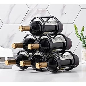 Black Modern Wire Rustic Counter Wine Rack Countertop Table,Metal Wine Rack Inserts for Cabinet Rustic 6 Bottles Wine Storage Holder