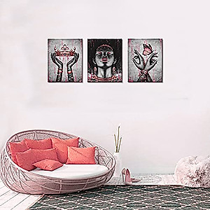 Visual Art Decor African American Canvas Wall Art Black Woman Portrait Fashion Gold Rose Pink Necklace Bracelet Queen Crown Butterfly Painting Giclee Prints Framed Poster for Home Living Room Bedroom Girl Gift Decortion (16x20x3)
