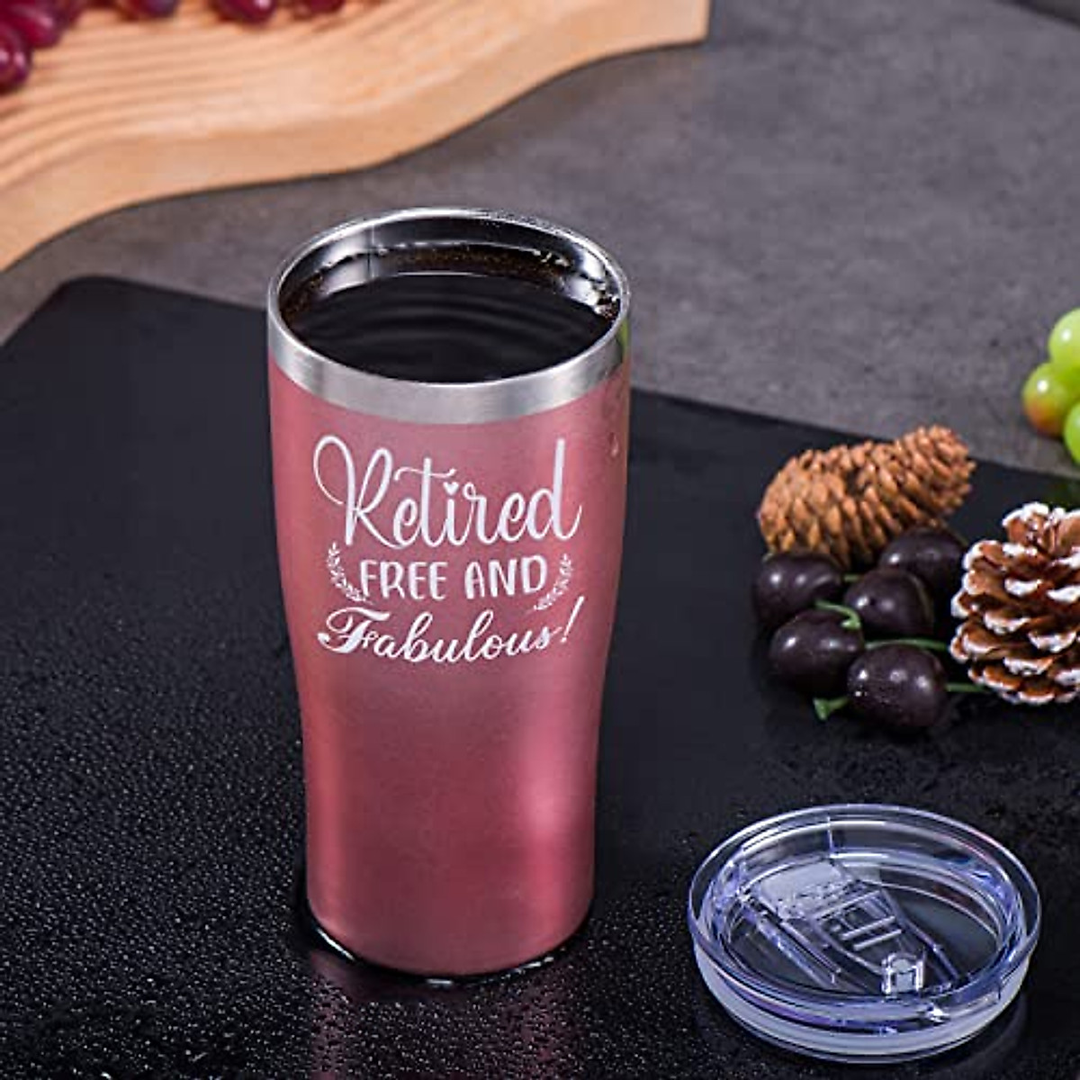 Retirement Gifts for Women, Funny Birthday Gifts,Happy Retired Gifts,Happy Retirement Gifts for Friends,Best Retirement Gifts,Retired Free And Fabulous Tumbler for Coworker,Teacher,Nurse,Mom(RoseGold)