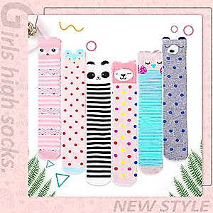 MOGGEI Kids Girls Knee High Socks Gift Long Crazy Silly Tall Funny Boot Cute Animal Child Fun Gift Stocking Stuffer Socks 6 Pairs Girls Socks(Animal A)
