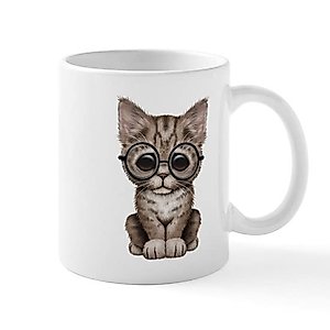 CafePress Cute Tabby Kitten With Eye Glasses Mugs Ceramic Coffee Mug, Tea Cup 11 oz