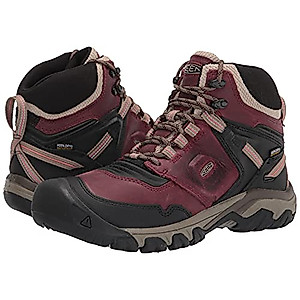 KEEN Women's-Ridge Flex Mid Height Waterproof Hiking Boots, Rhubarb/Black, 5.5