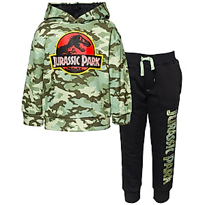 Jurassic World Jurassic Park Little Boys Fleece Pullover Hoodie and Pants Outfit Set Camo Black/Green 7-8