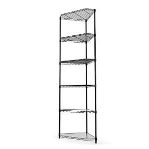 Wire Shelving Unit 6 Tier NSF Metal Corner Shelf , 600lbs Capacity Heavy Duty Adjustable Pentagonal Storage Rack with Shelf Liners for Kitchen Garage Office Room Corner, 72"H x 20"L x 20"D - Black