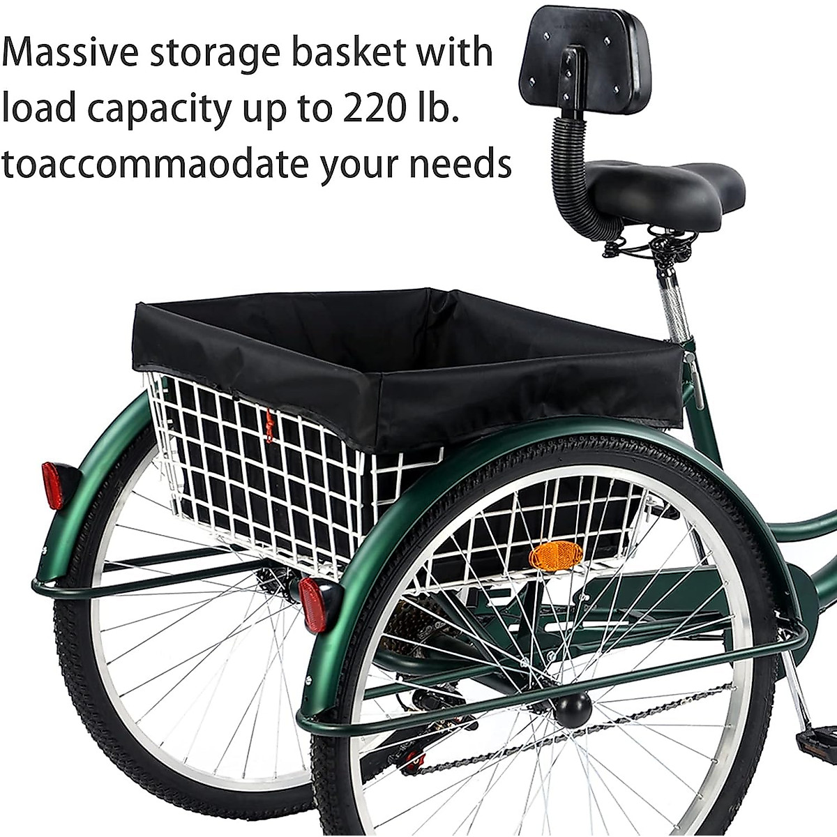 TUOKE Adult Trikes 24 inch Wheels Low Step-Through with Cargo Basket/Full Assembly Tool，Adult Tricycles Three Wheel Trike Bike Cruiser 7 Speed, Suitable for Women, Men, Seniors