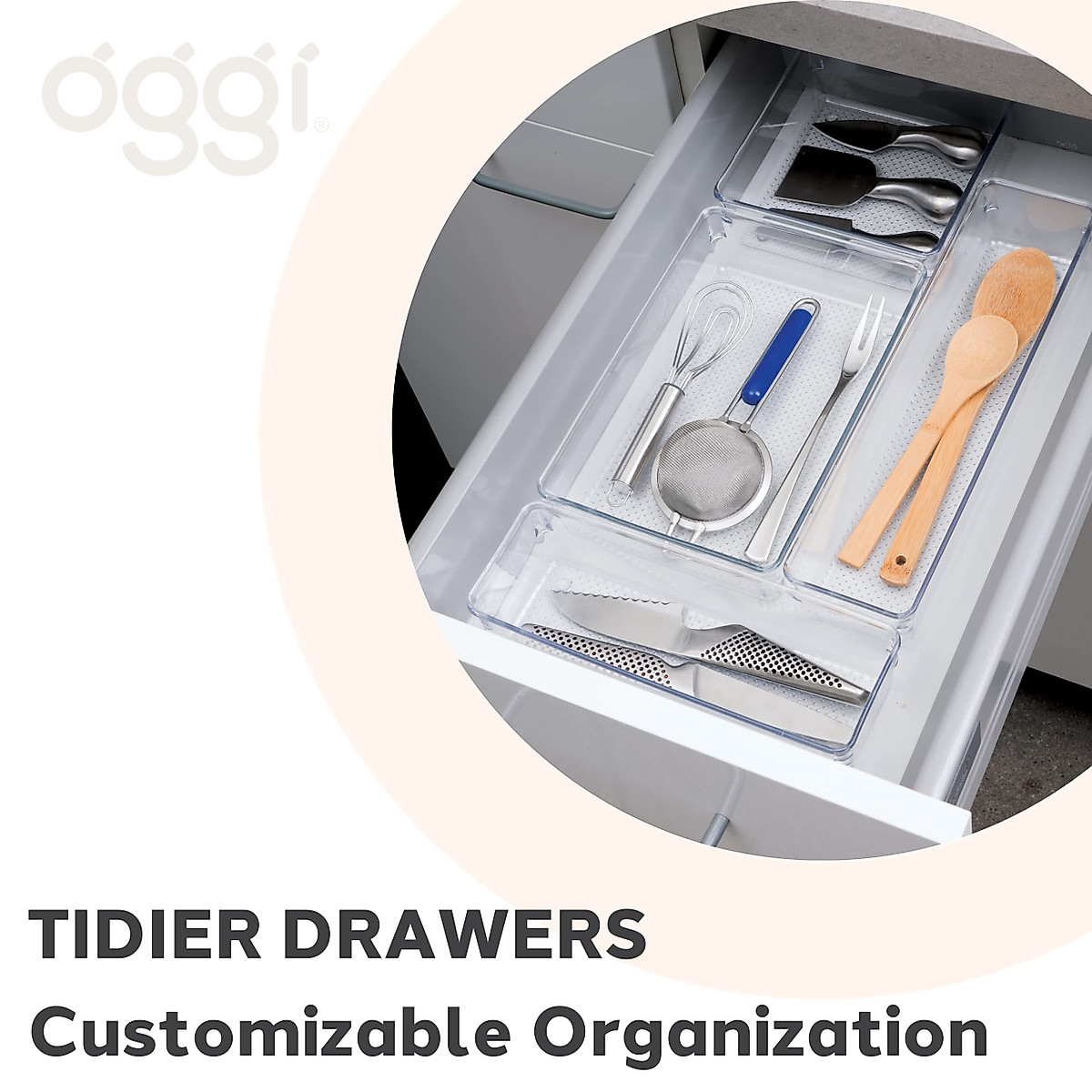 Oggi Clear Drawer Organizer - 3" X 9" - Ideal for Organizing Kitchen Drawers, Office, Desk, Silverware, Kitchen Utensils, Cosmetics and Bathrooms