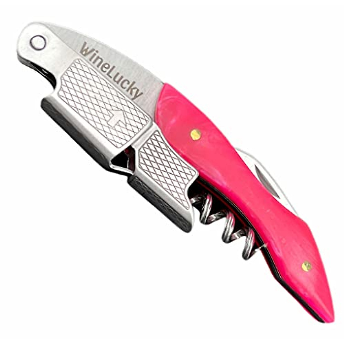 Professional Sommelier Corkscrew Wine Bottle Opener. Manual Hand Opener Used By Waiters & Bartenters. Stainless Steel & Tough Colorful Resin. Built In Beer Opener & Foil Cutter. (Lightning Pink)