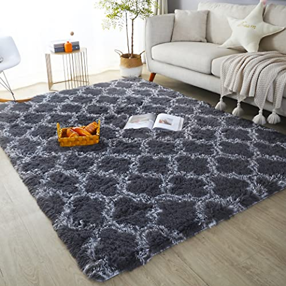5x8 Feet Grey Soft Area Rugs for Bedroom Living Room Shag Area Rug Modern Indoor Plush Fluffy Carpets, Soft and Comfy Carpet, Girls Kids Nursery Rug
