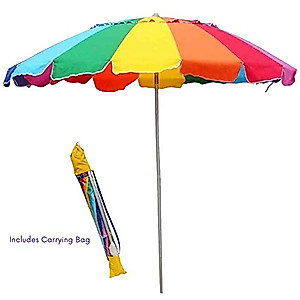Impact Canopy 8' Beach Umbrella, UV Protected, Vented, Tilt Pole, Sand Anchor, Carry Bag, Rainbow