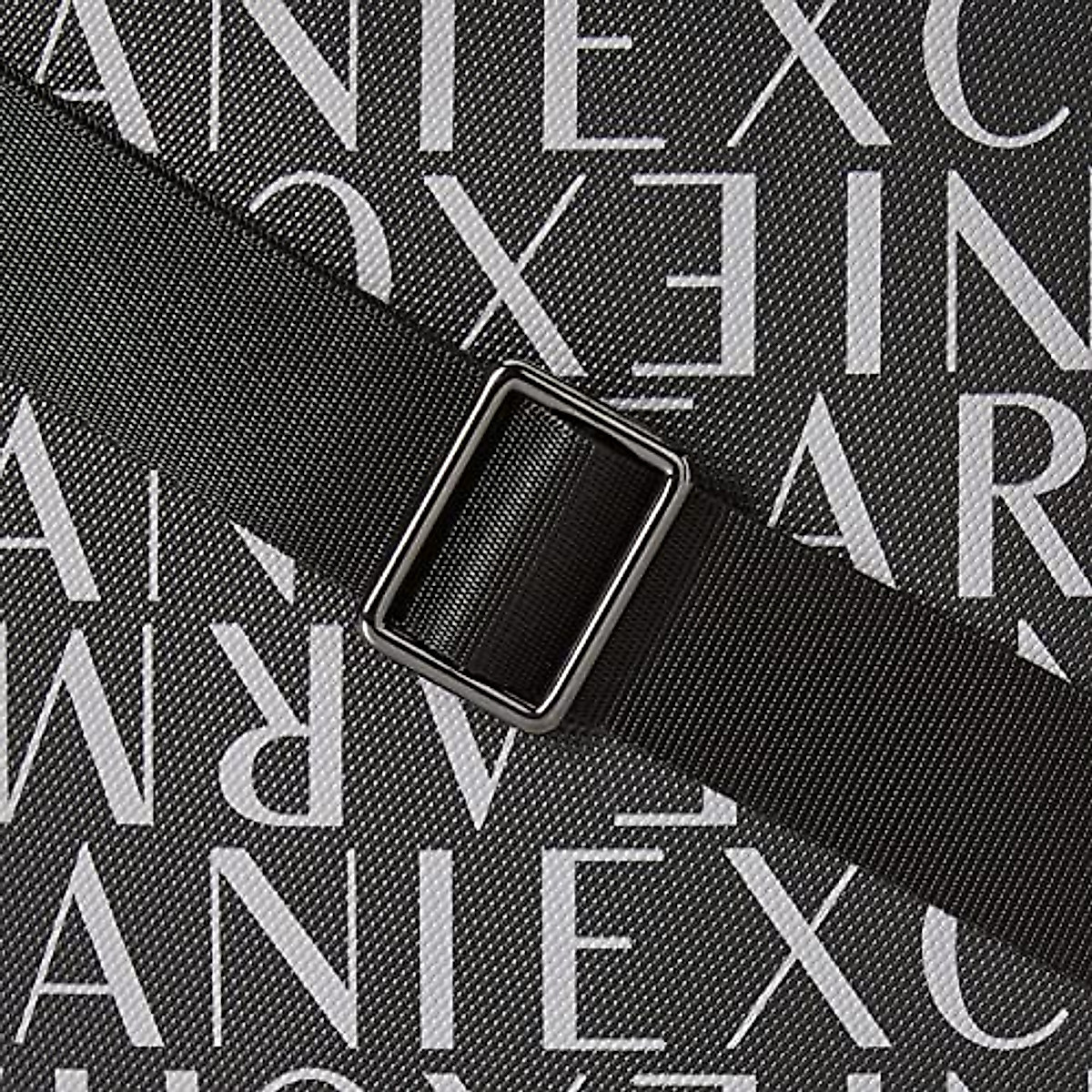 A | X ARMANI EXCHANGE All-Over Logo Eco-Leather Flat Crossbody Bag, Black