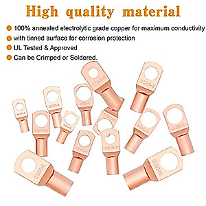 174pcs Copper Battery Cable Ends 14 Sizes Battery Wire Lugs Eyelets Tubular Ring Terminal Connectors SC Terminals for Automotive Supplies AWG2/4/6/8/10/12