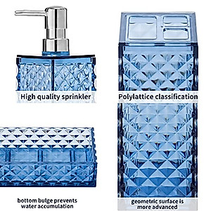 Bathroom Accessories Set, 4Pcs Blue Bathroom Accessories Sets Complete with Soap Dispenser, Toothbrush Holder,Tumbler,Soap Dish-Decorative Countertop Vanity Organizer