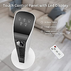 CUUD Oscillating Tower Fan Powerful Cooling Fan with Remote Control Electric Portable Standing Bladeless Floor Fan with 3 Wind Speeds,Timer, LED Display for Bedroom Kitchen Office (42inch, White)
