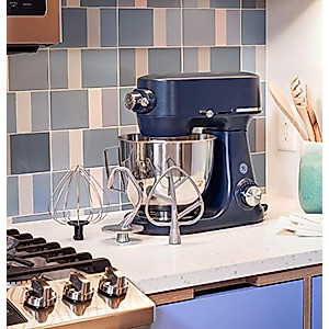 GE Tilt-Head Electric Stand Mixer | 7-Speed, 350-Watt Motor | Includes 5.3-Quart Bowl, Flat Beater, Dough Hook, Wire Whisk & Pouring Shield | Countertop Kitchen Essentials | Sapphire Blue