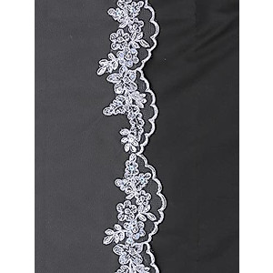 SAMKY 1T 1 Tier Flower Scallop Embroided Lace Pearl Veil - White Fingertip Length 36" V466