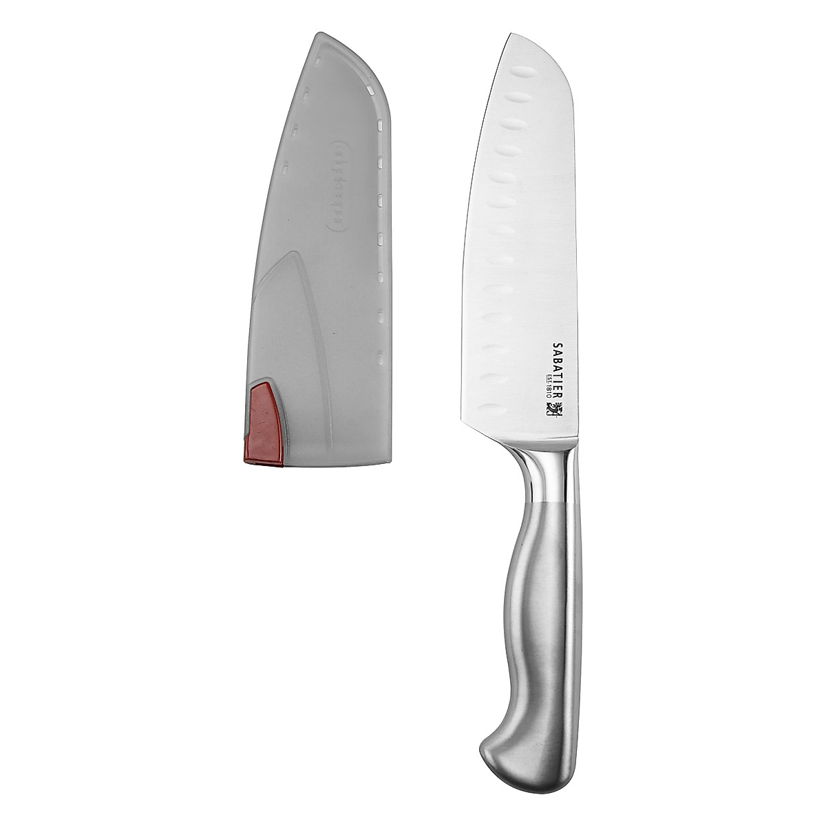 Sabatier Forged Stainless Steel Santoku Knife with Edgekeeper Self-Sharpening Blade Cover, Razor-Sharp Kitchen Knife to Cut Fruit, Vegetables and more, High-Carbon Stainless Steel, 7-Inch