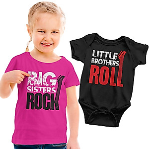 Nursery Decals and More, Big Sister Shirt 2020, Little Brother Newborn Outfit, Big Sisters Rock/Little Brothers Roll, Big Sibling 2T / Lil Sibling (3-6M) 3M