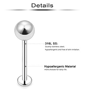 Ftovosyo 36PCS 16G Surgical Steel Lip Rings Labret Studs Piercing Jewelry for Women Men Monroe Studs Ear Tragus Helix Conch Cartilage Earring 6mm 8mm 10mm 12mm Bar Length Silver-tone Rose Gold Black