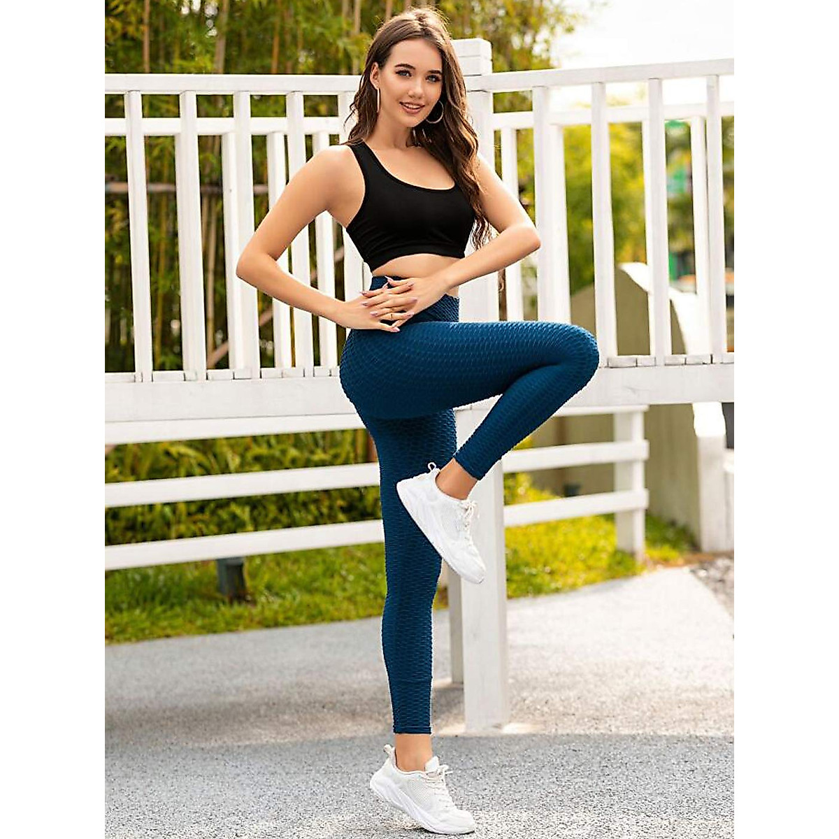 Anna-Kaci Women's High Waist Yoga Pants Tummy Control Booty Leggings Butt Lift Tights, Navy Blue, X-Large