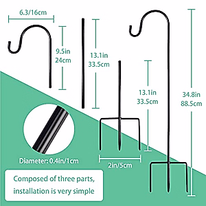 2 PCS Shepherds Hook Outdoor 23 to 35 inch Garden Shepherds Hook Metal Garden Stake with Hooks Lantern Stick Shepherds Hooks for Solar Lights Lanterns Bird Cages Weddings Plant Baskets