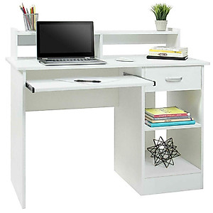 Thaweesuk Shop White Writing Table Computer Desk Laptop Pc Wood Workstation Study Office Home Work Furniture E1 15mm Chipboard 43.3" x 19.69" x 37.4" (LxWxH)