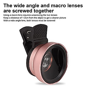 Phone Camera Lens, 2 in 1 Cell Phone Wide Angle Macro Lens, 0.45X Wide Angle Lens, 12.5X Macro Lens, Clip On Phone Lens with Dust Cover, for Phone Tablet (Rose Gold)