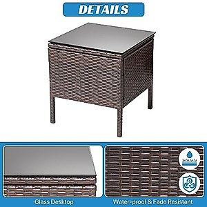 HKLGorg 3 Piece Patio Set Outdoor Patio Furniture Set, Wicker Patio Set, Outdoor Bistro Set with Cushions and Glass Top Coffee Table, Patio Conversation Set for Garden Balcony Backyard Poolside, Blue