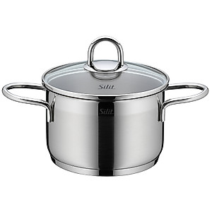 Silit Pot Set 7-Piece Diamant Pouring Rim Glass Lid Stainless Steel Polished Suitable for Induction Hobs Dishwasher-Safe