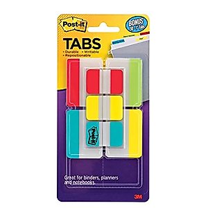 Post-it Tabs Value Pack, Assorted Primary Colors, 1 in and 2 in Sizes, 114 Tabs/Pack (686-VAD2)