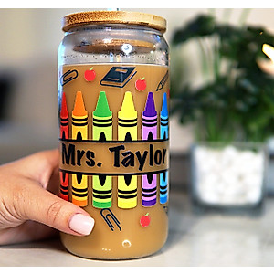 Personalized Teacher Tumbler Iced Coffee Glass Cup - Perfect End of School Year Student Appreciation Thank You Gift with Bamboo Lid and Straw for Teachers, Bulk Discounts Available - Libbey