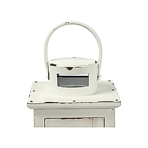 Rustic White Lantern Candle Holder 15In Tall, Hanging Farmhouse Wood Decorative Outdoor Lanterns for Wedding Decor, Hurricane Glass LED Fireplace Table Centerpiece Christmas, Style 1,