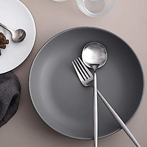 Y YHY Pasta Bowls Set of 6, Large Salad Serving Bowls, Porcelain Soup Bowls 30 Ounces, Wide and Flat, Microwave Dishwasher Safe, Matte Grey